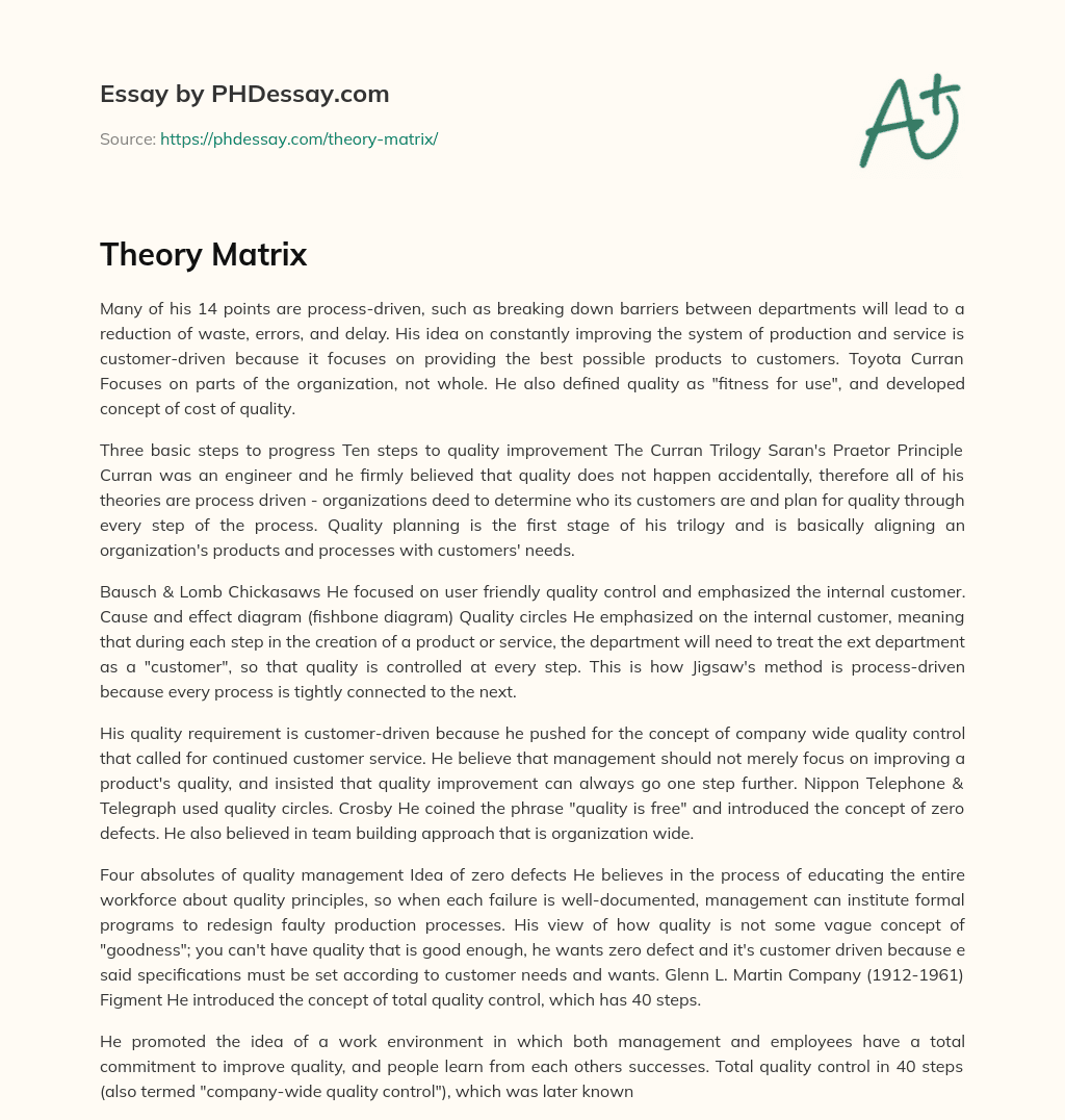 Theory Matrix (500 Words) - PHDessay.com