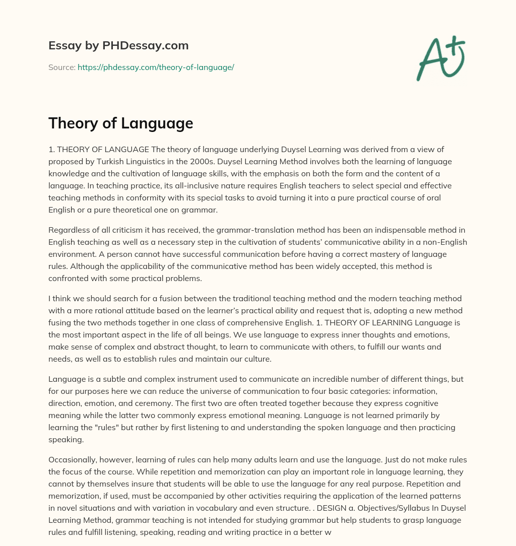 Theory of Language - PHDessay.com