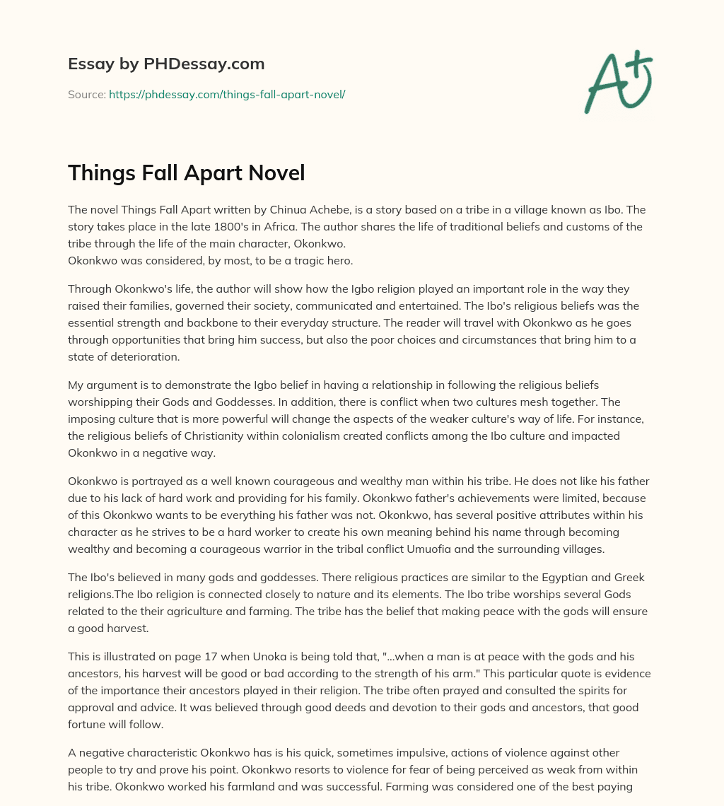 Things Fall Apart Novel - PHDessay.com