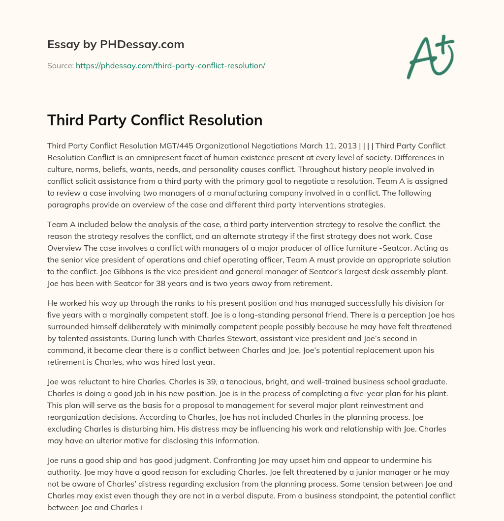 Third Party Conflict Resolution - PHDessay.com