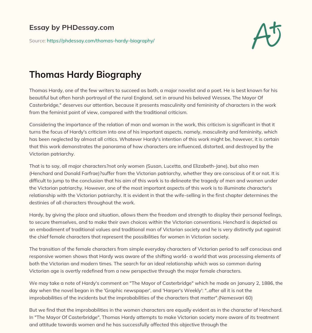 Thomas Hardy Biography - PHDessay.com