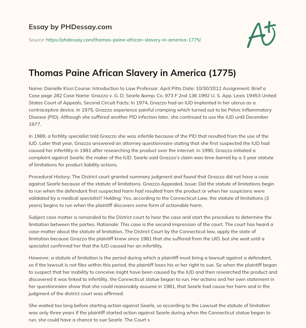 Thomas Paine African Slavery in America (1775) (600 Words) - PHDessay.com