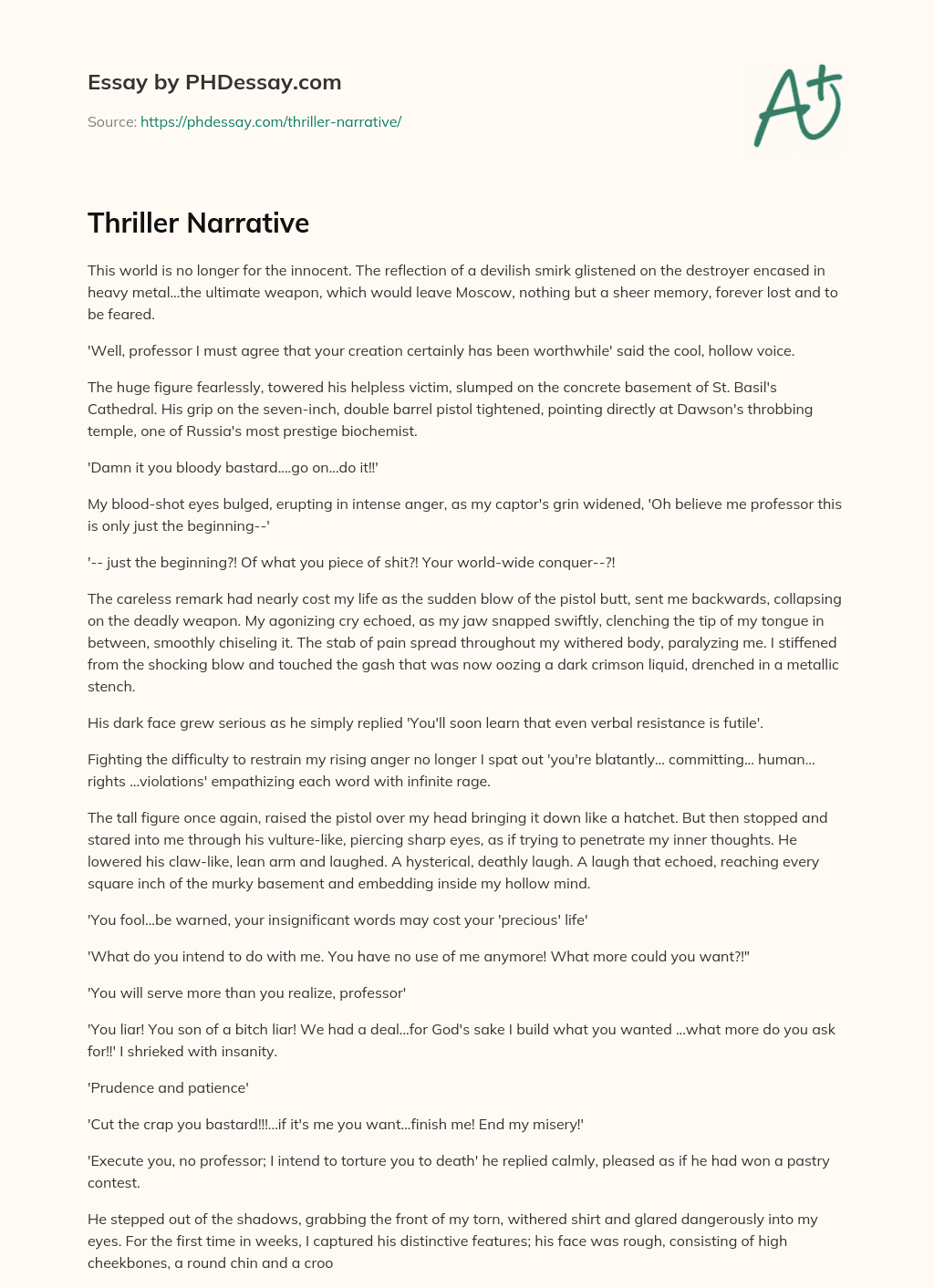 Thriller Narrative - PHDessay.com