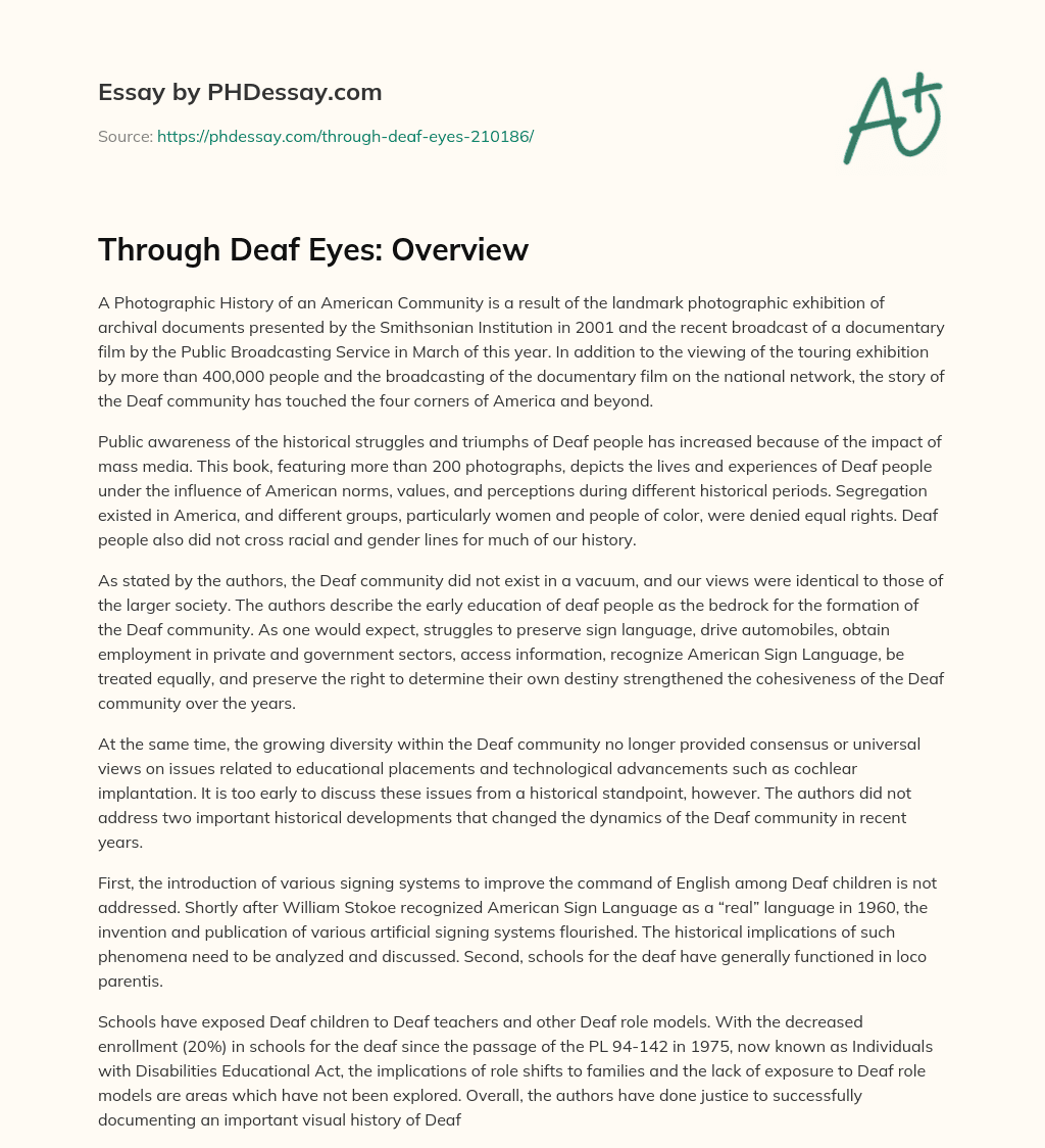 Through Deaf Eyes: Overview (500 Words) - PHDessay.com