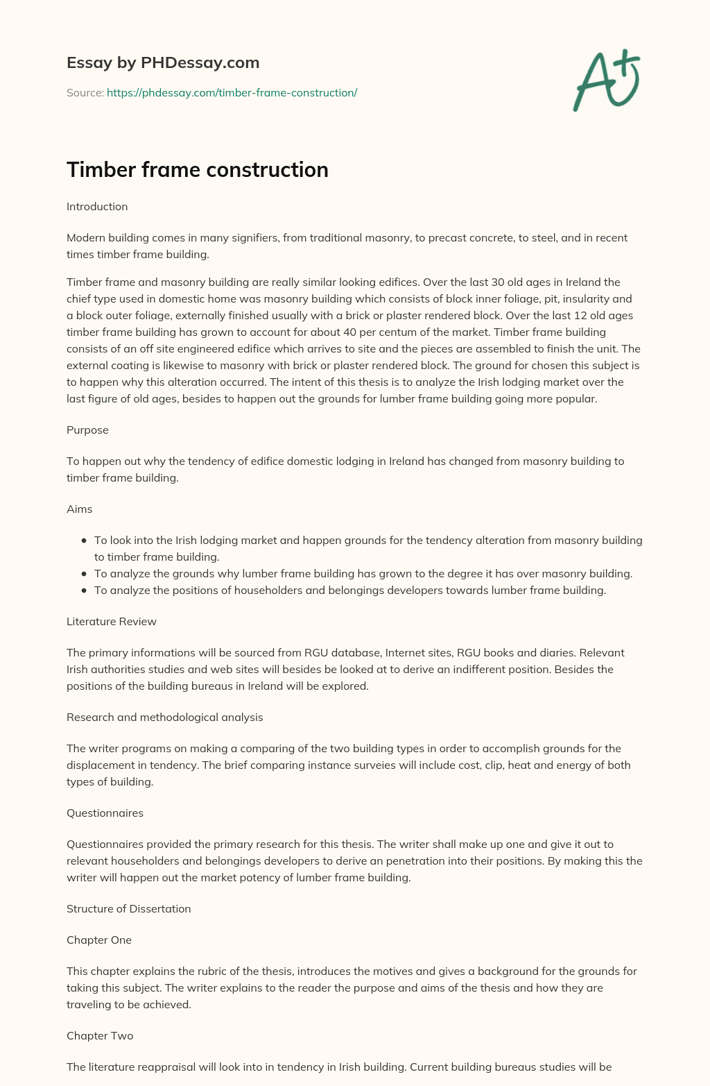 Timber frame construction - PHDessay.com