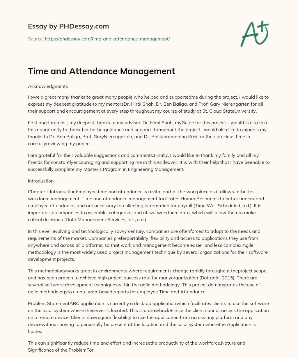 Time and Attendance Management - PHDessay.com