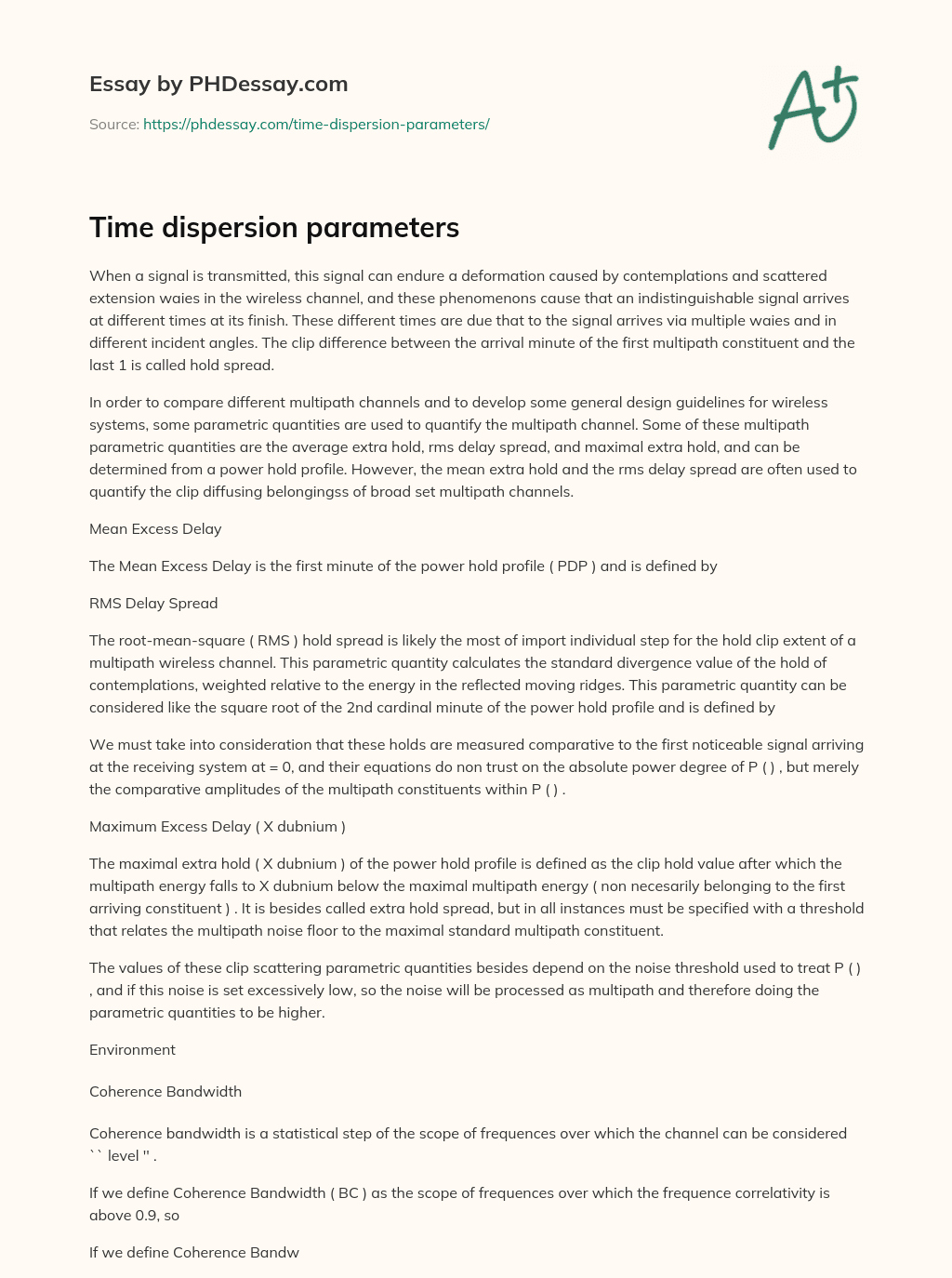 Time dispersion parameters (600 Words) - PHDessay.com