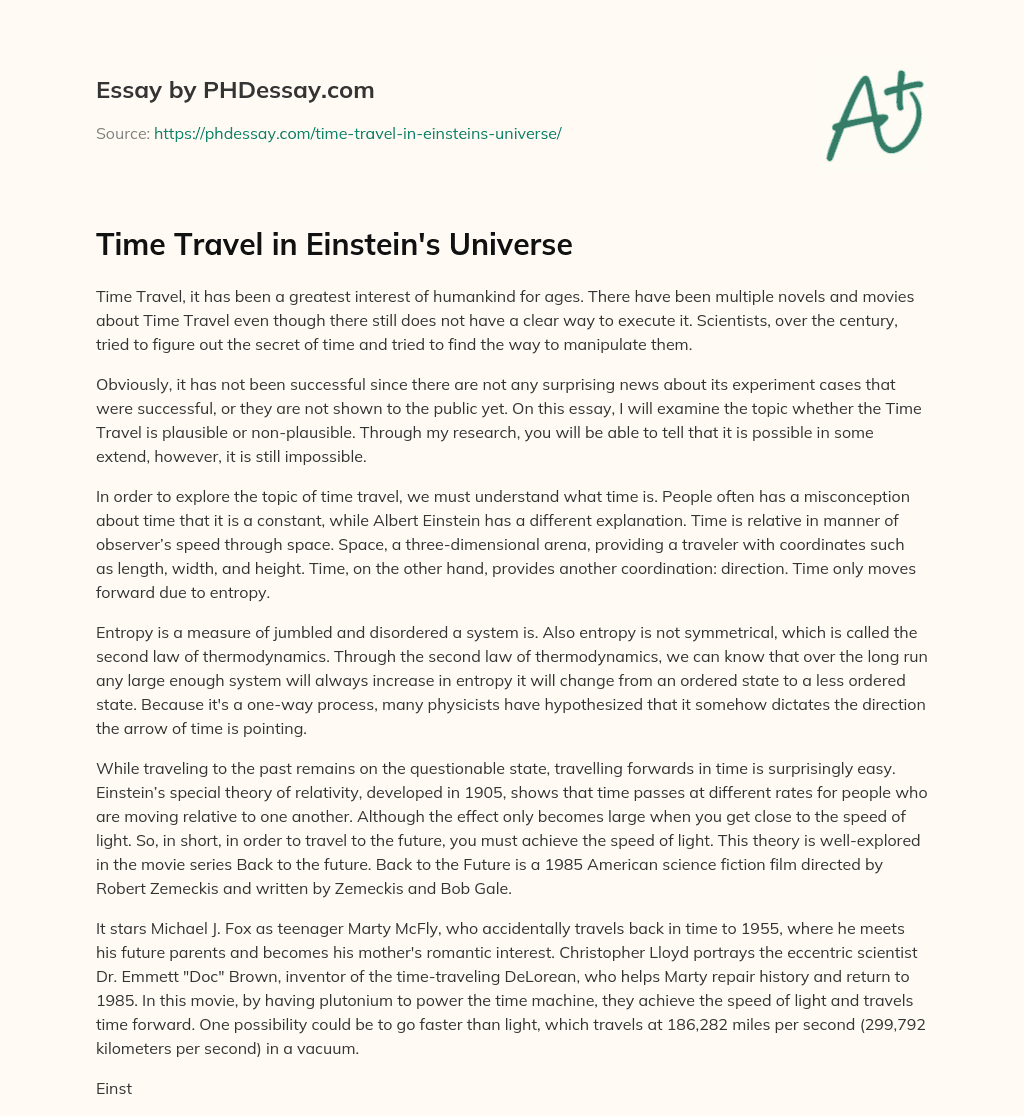 Time Travel in Einstein's Universe - PHDessay.com