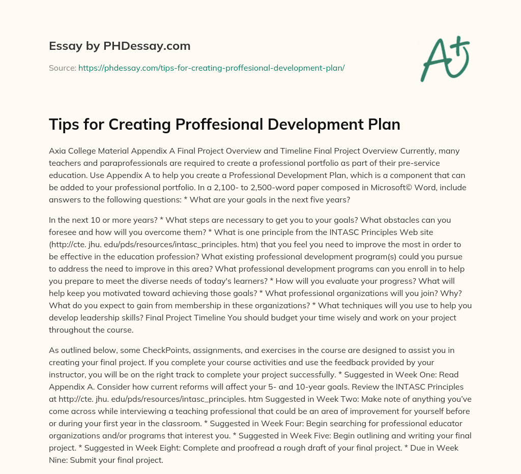 Tips for Creating Proffesional Development Plan (400 Words) - PHDessay.com