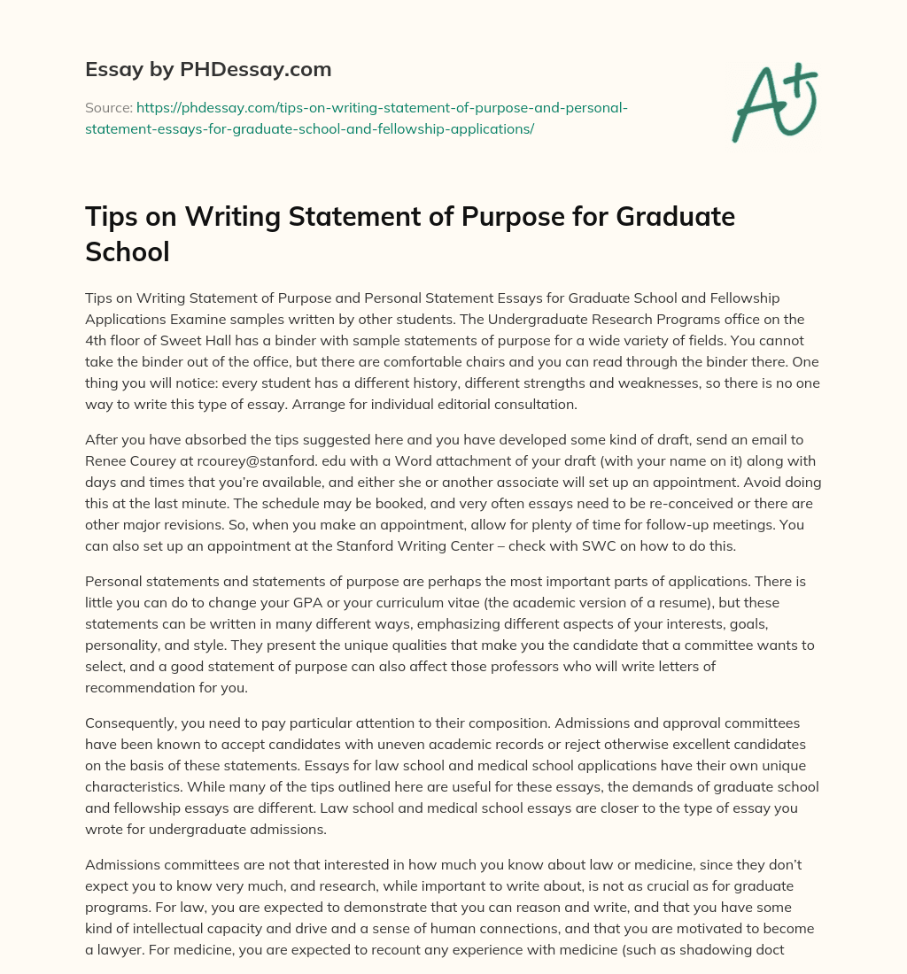 Tips on Writing Statement of Purpose for Graduate School - PHDessay.com