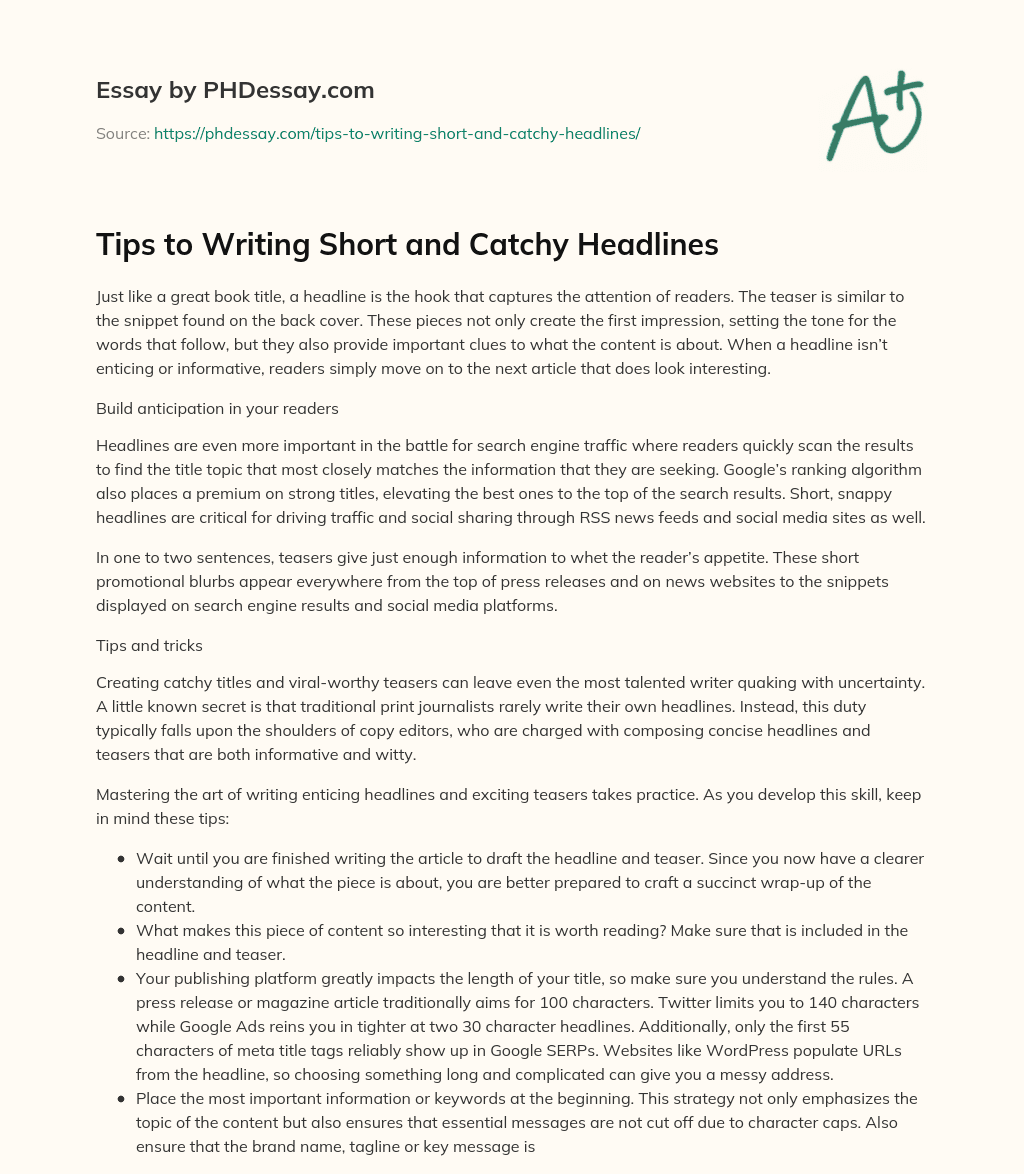 Tips to Writing Short and Catchy Headlines (600 Words) - PHDessay.com