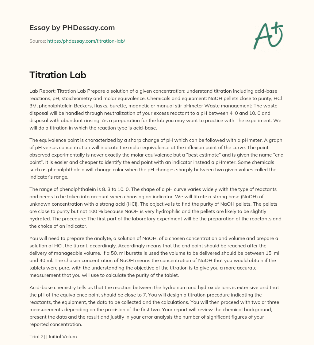 Titration Lab - PHDessay.com