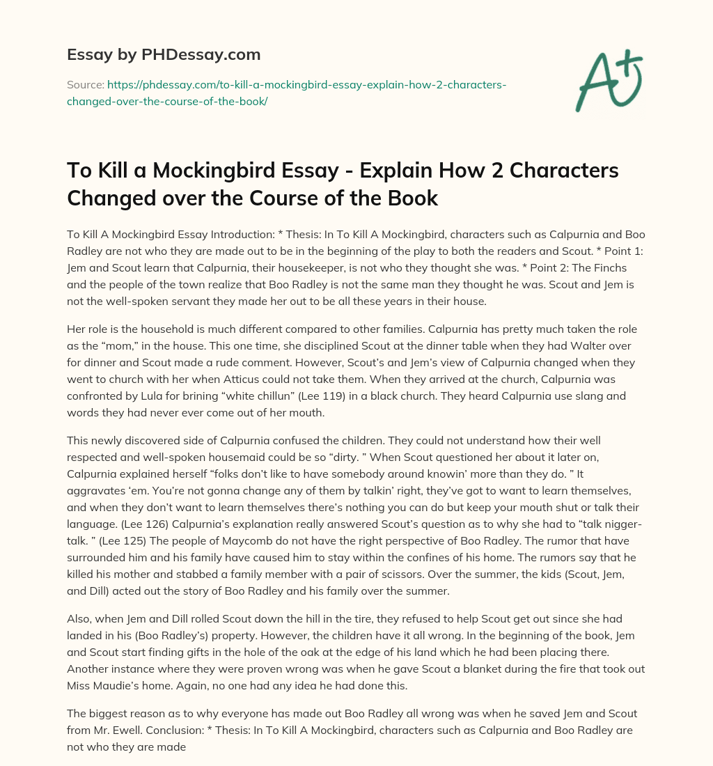 To Kill a Mockingbird Essay - Explain How 2 Characters Changed over the ...