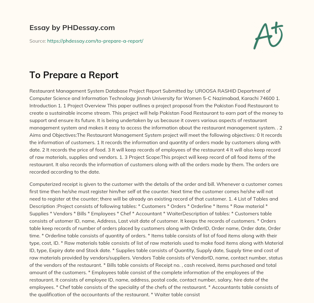 To Prepare a Report - PHDessay.com