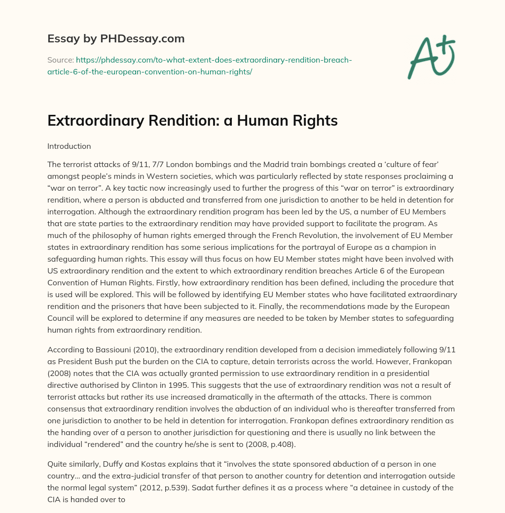 Extraordinary Rendition: a Human Rights - PHDessay.com