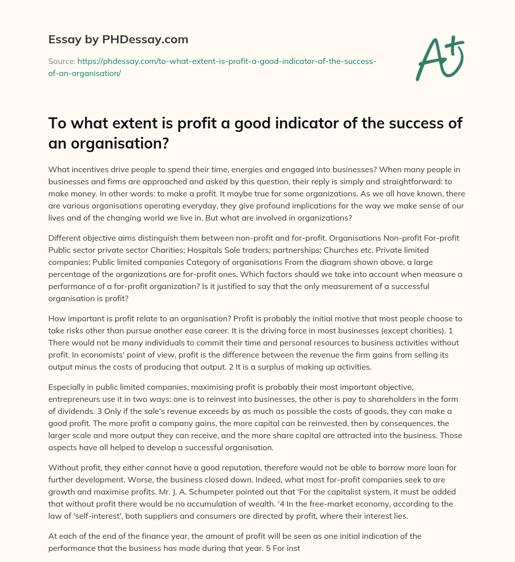 To what extent is profit a good indicator of the success of an ...