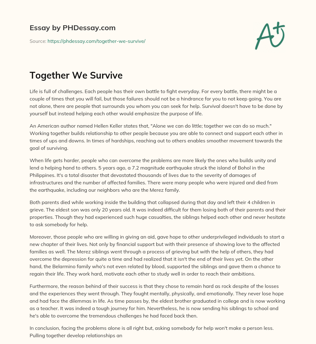 Together We Survive (600 Words) - PHDessay.com