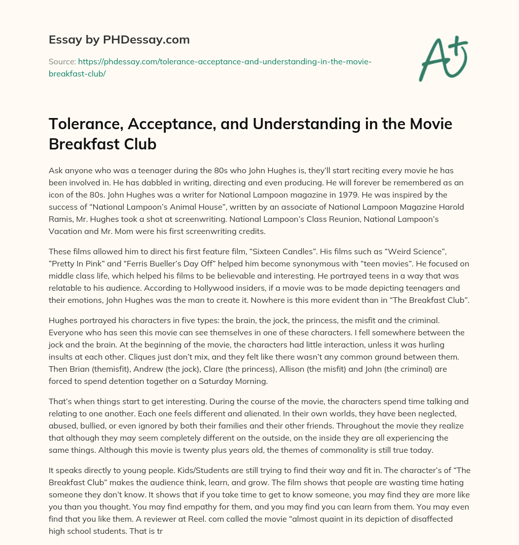 Tolerance, Acceptance, and Understanding in the Movie Breakfast Club ...