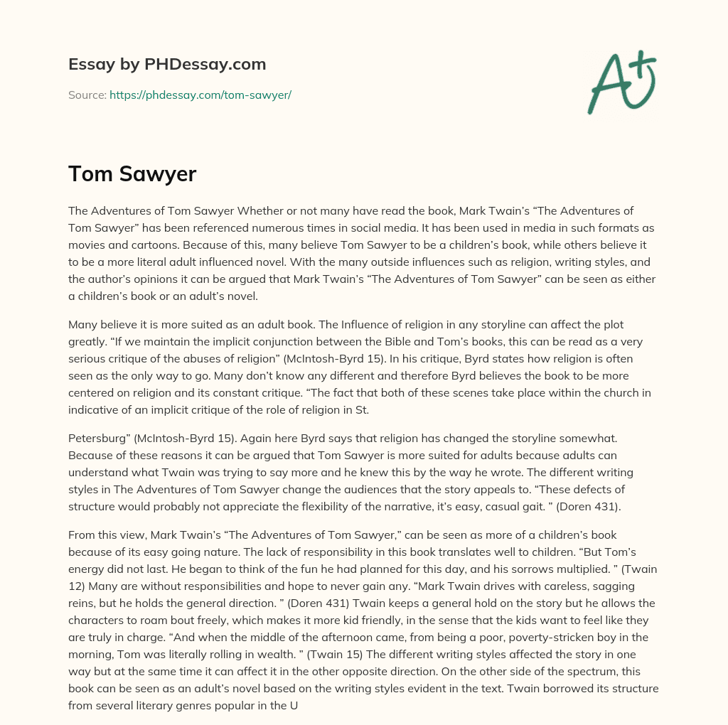 Tom Sawyer - PHDessay.com