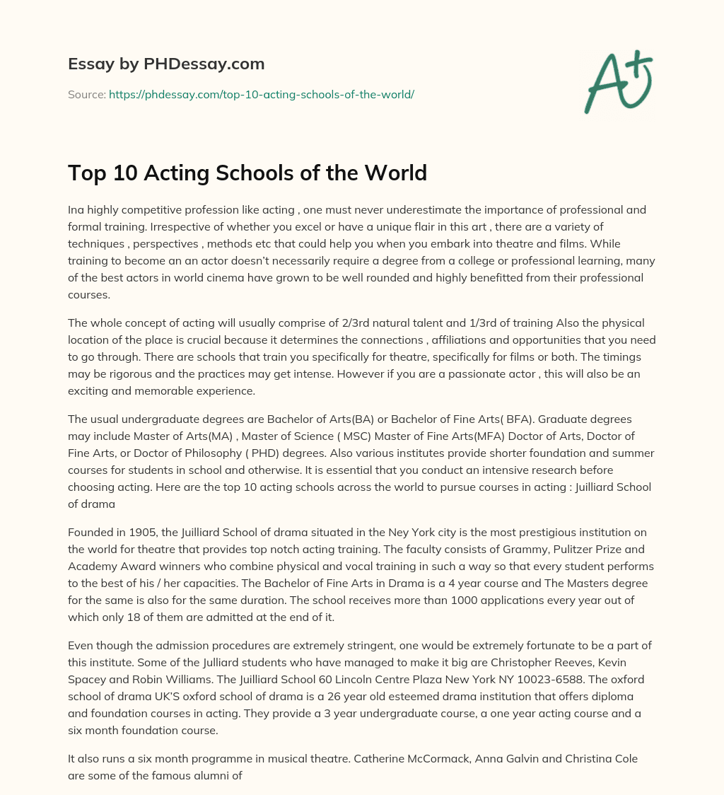 Top 10 Acting Schools of the World - PHDessay.com