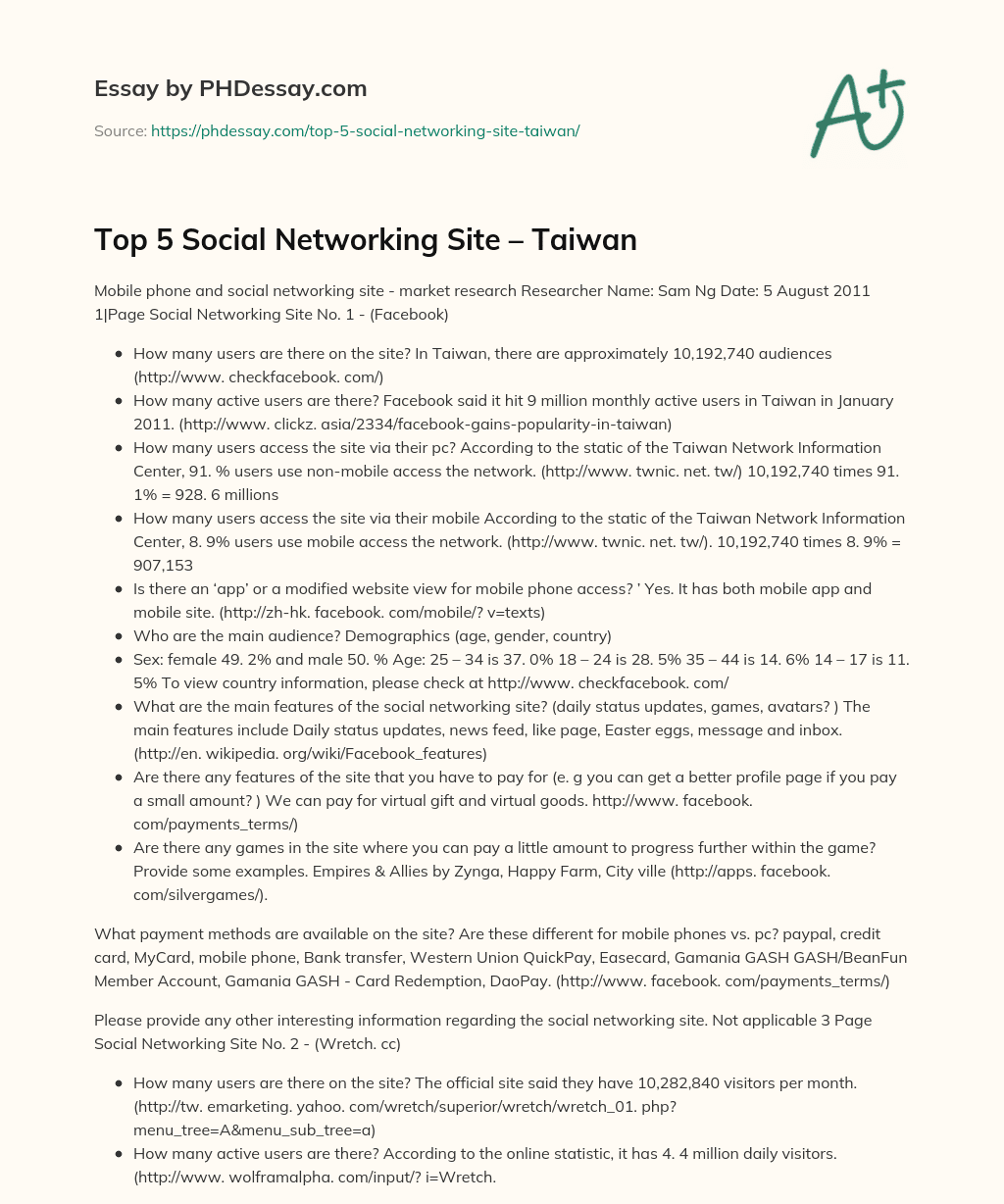 Top 5 Social Networking Site – Taiwan - PHDessay.com