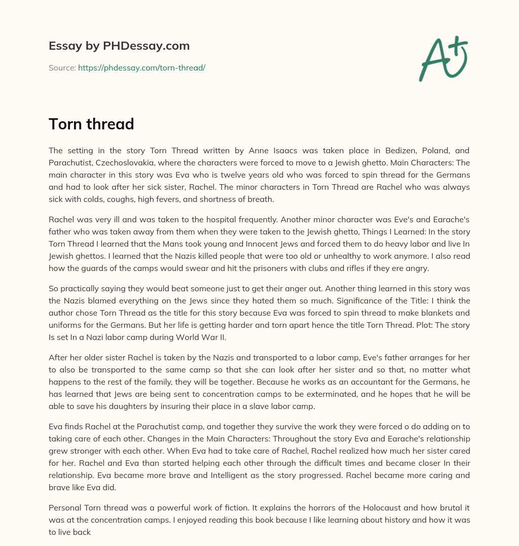 Torn Thread Summary Example (600 Words) - PHDessay.com