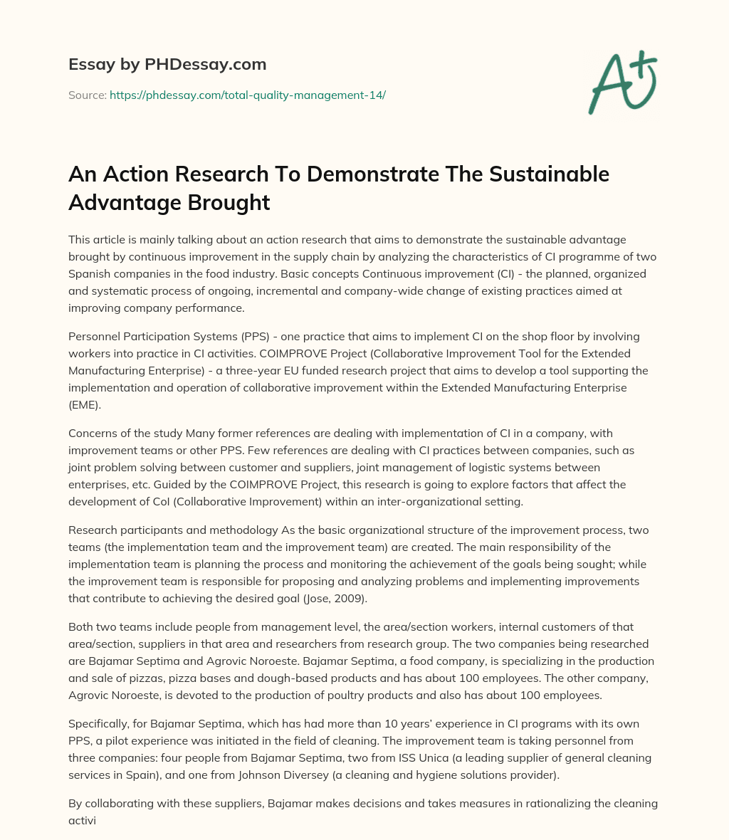 An Action Research To Demonstrate The Sustainable Advantage Brought ...