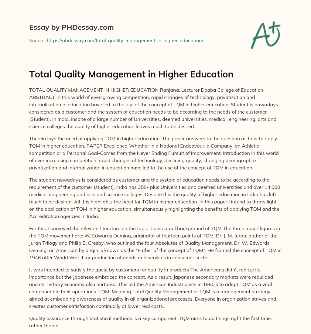 Total Quality Management in Higher Education - PHDessay.com