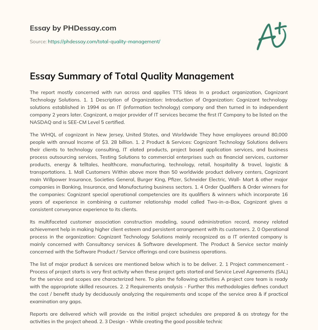 Essay Summary of Total Quality Management - PHDessay.com