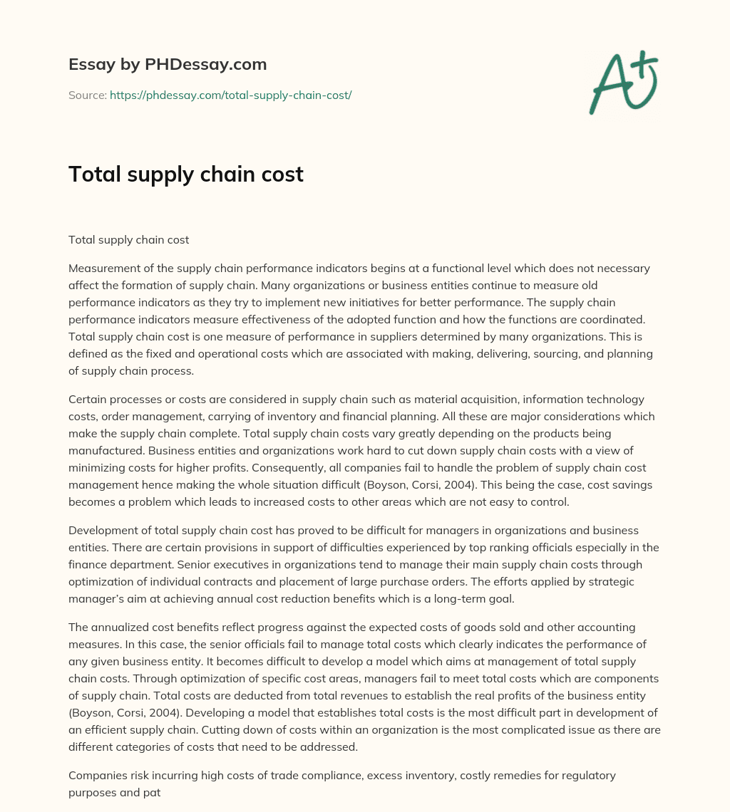 Total Supply Chain Cost Definition Example 600 Words PHDessay Total Supply Chain Cost Definition Example 600 Words PHDessay