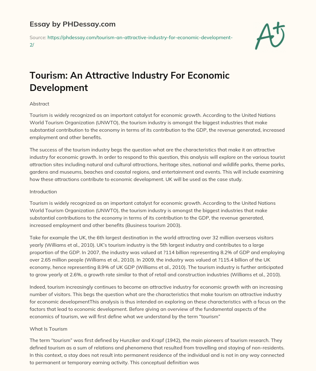 Tourism: An Attractive Industry For Economic Development - PHDessay.com