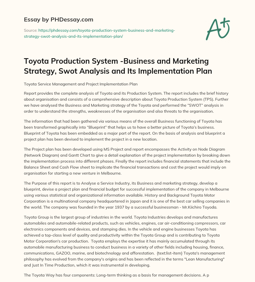 Toyota Production System -Business and Marketing Strategy, Swot ...