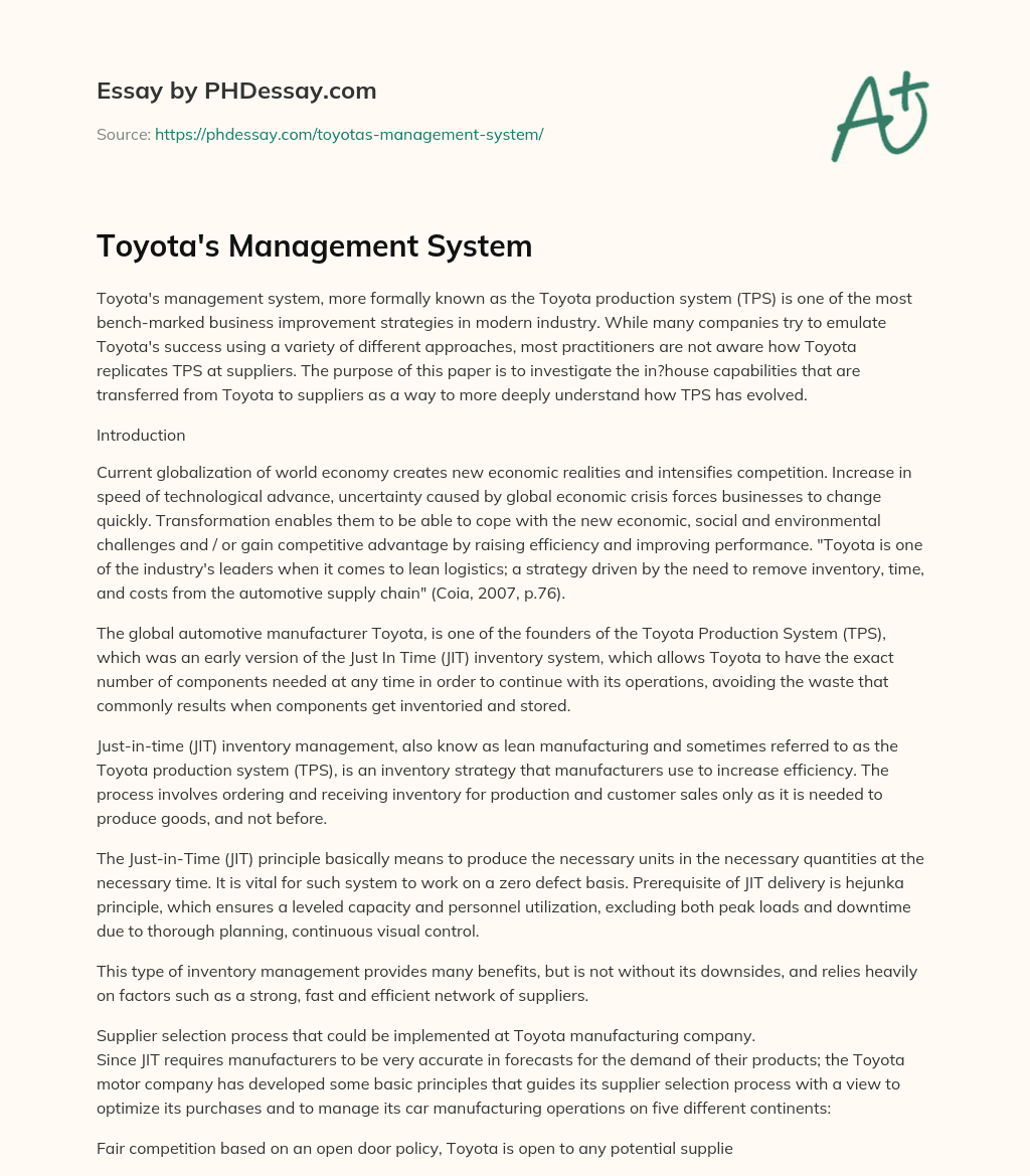 Toyota's Management System - PHDessay.com