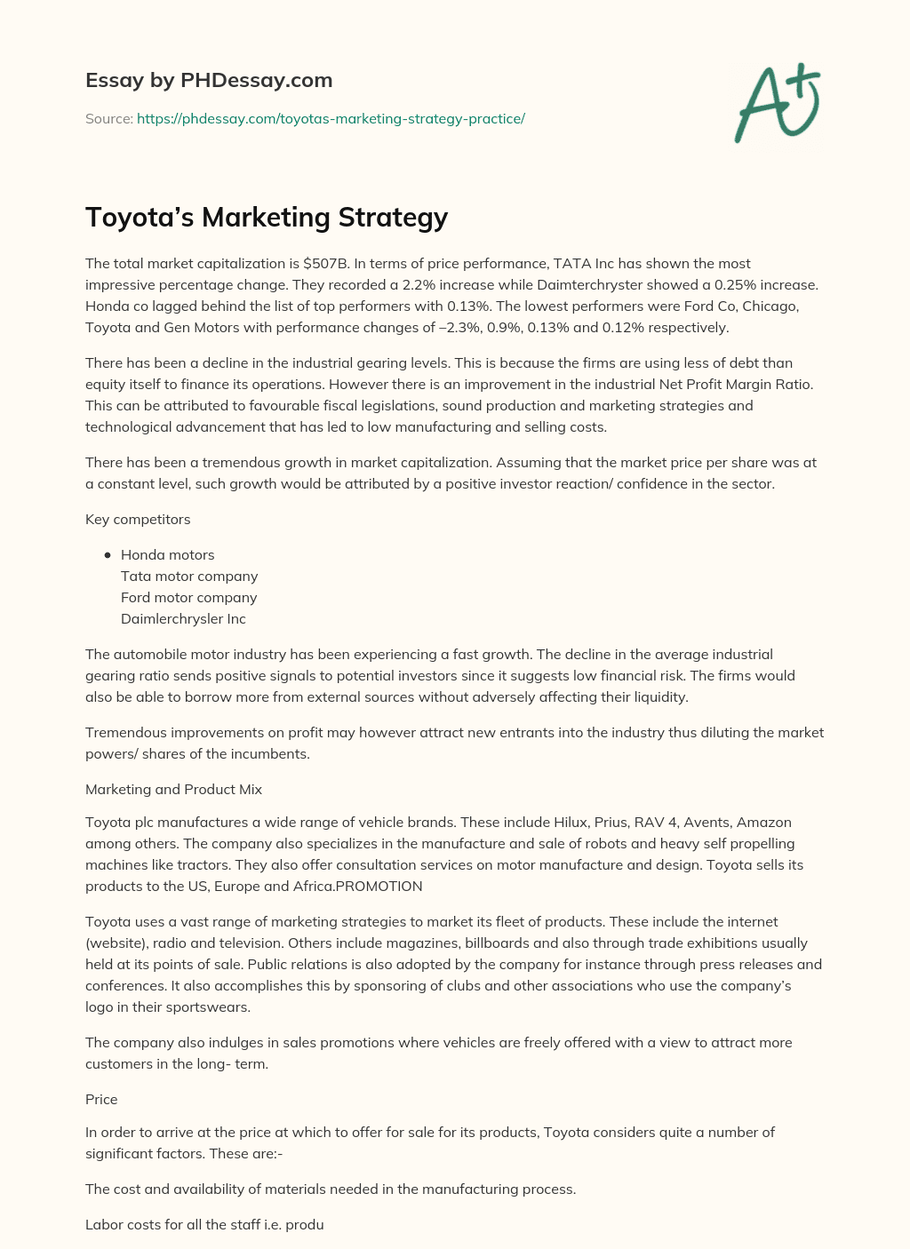 Toyota’s Marketing Strategy - PHDessay.com