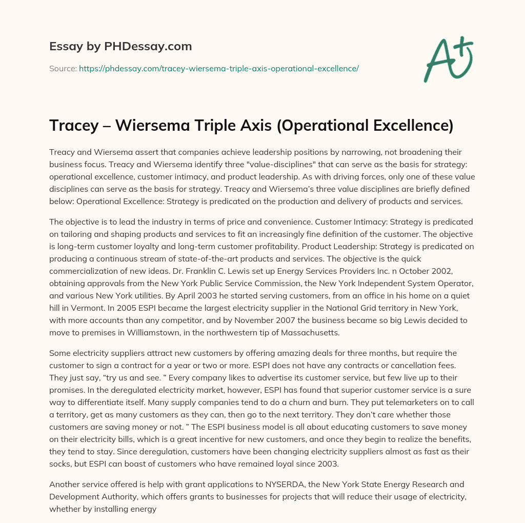 Tracey – Wiersema Triple Axis (Operational Excellence) (500 Words ...