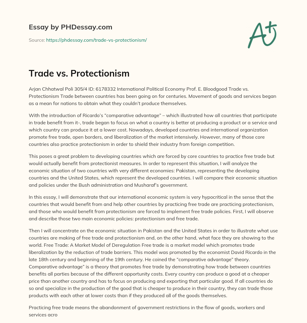 Trade vs. Protectionism - PHDessay.com