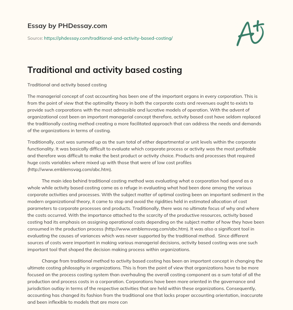 Traditional and activity based costing (600 Words) - PHDessay.com