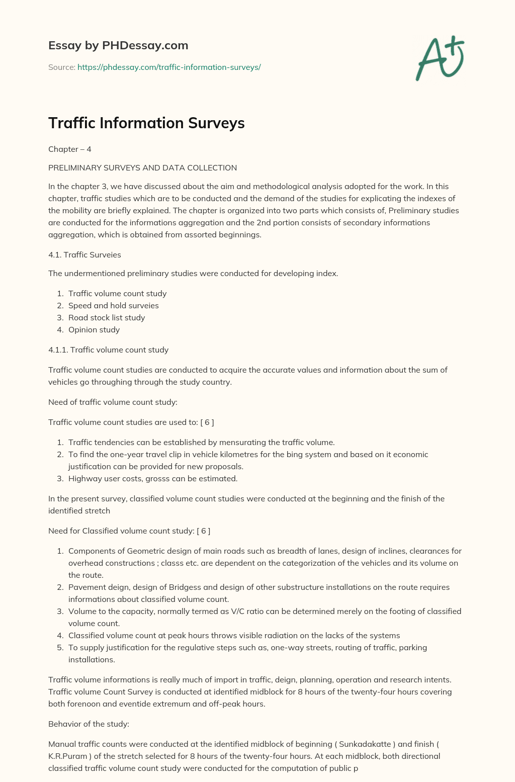 Traffic Information Surveys - PHDessay.com
