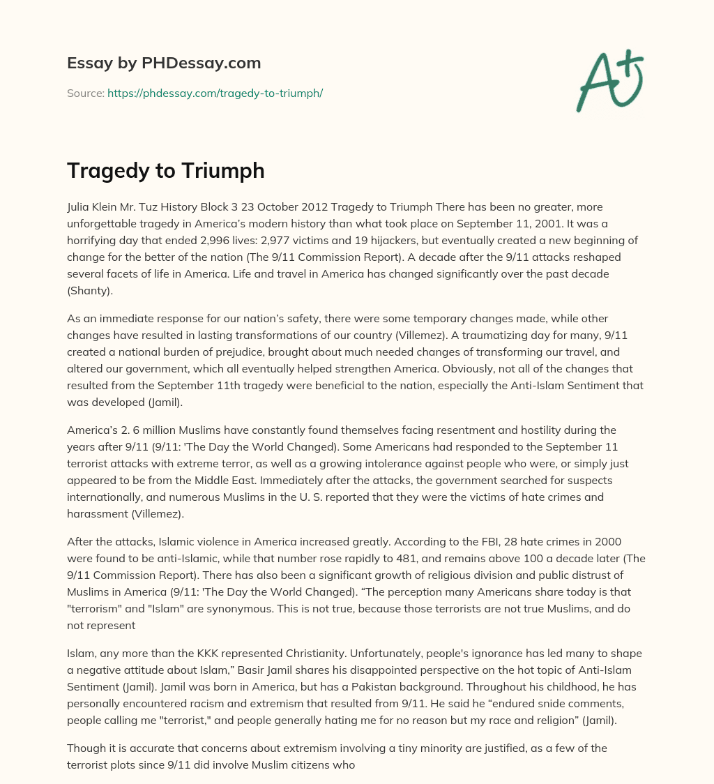 Tragedy to Triumph - PHDessay.com