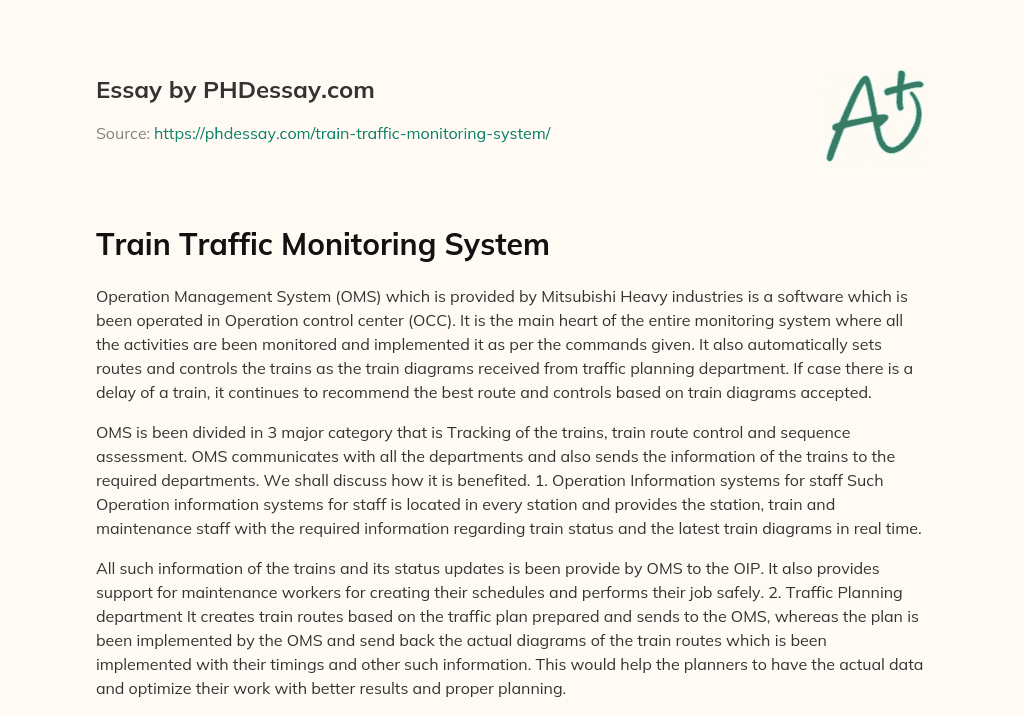 Train Traffic Monitoring System (300 Words) - PHDessay.com