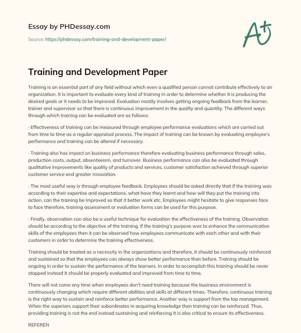 Training and Development Paper (500 Words) - PHDessay.com