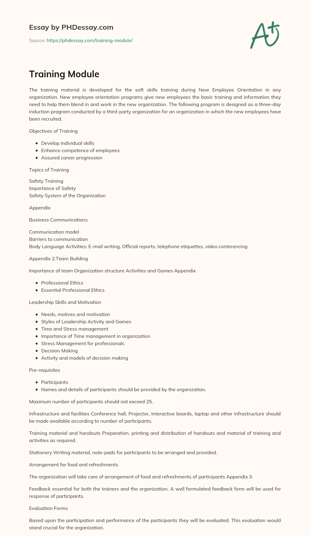 Training Module (300 Words) - PHDessay.com