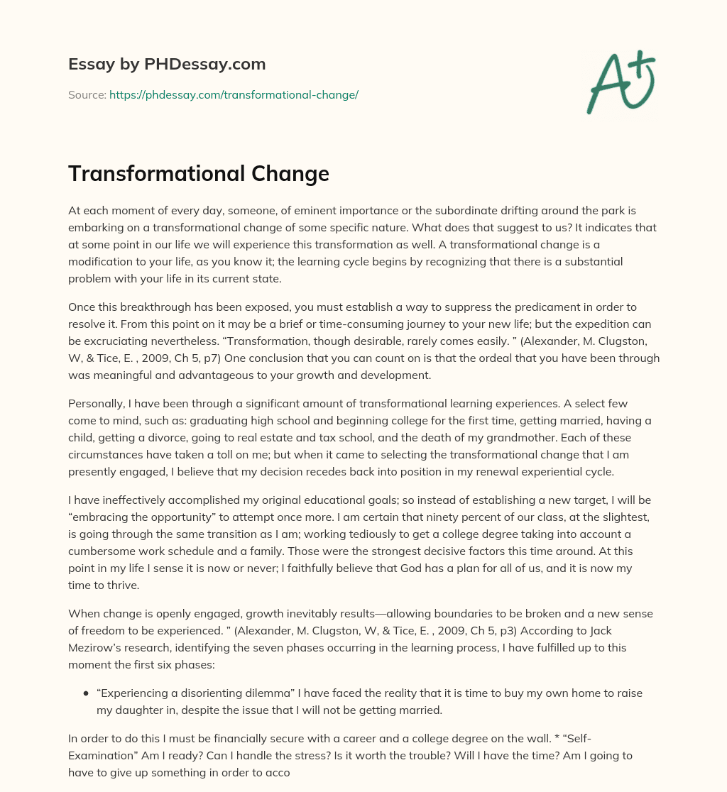 Transformational Change - PHDessay.com