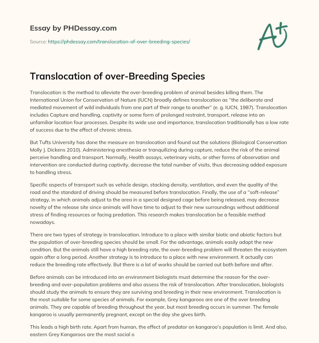 Translocation of over-Breeding Species - PHDessay.com