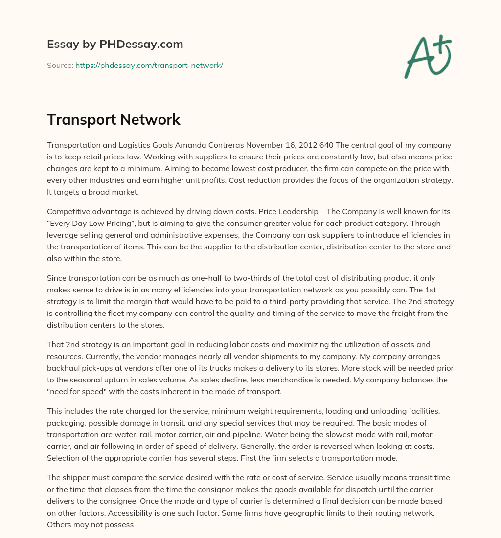 Transport Network (600 Words) - PHDessay.com