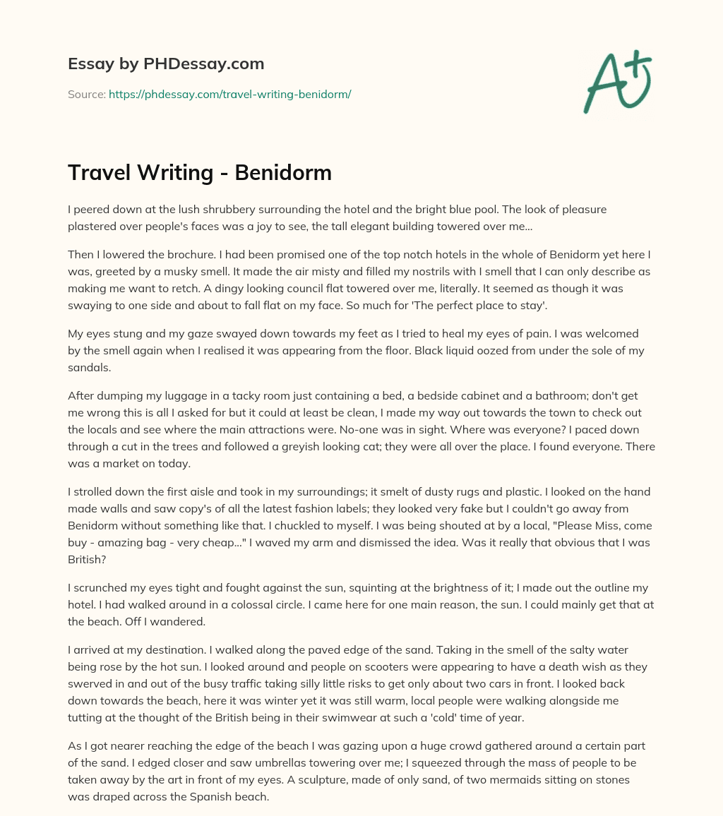 Travel Writing - Benidorm - PHDessay.com
