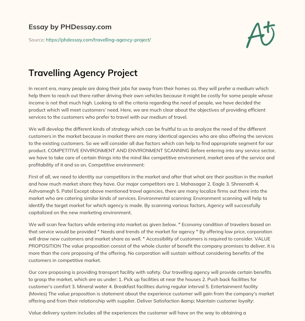 Travelling Agency Project - PHDessay.com