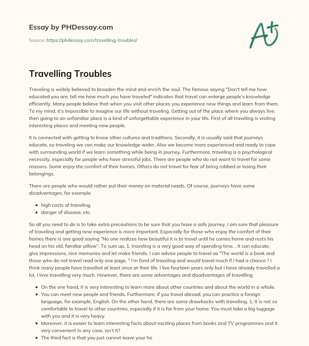 Travelling Troubles Essay Example - PHDessay.com
