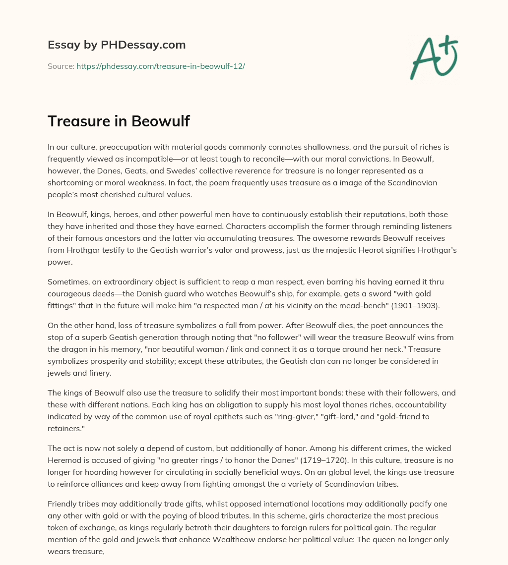 Treasure in Beowulf - PHDessay.com