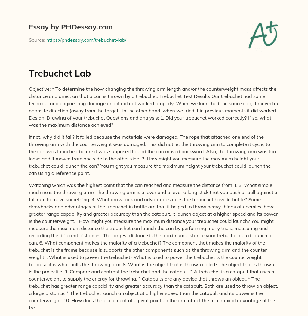 Trebuchet Lab - PHDessay.com